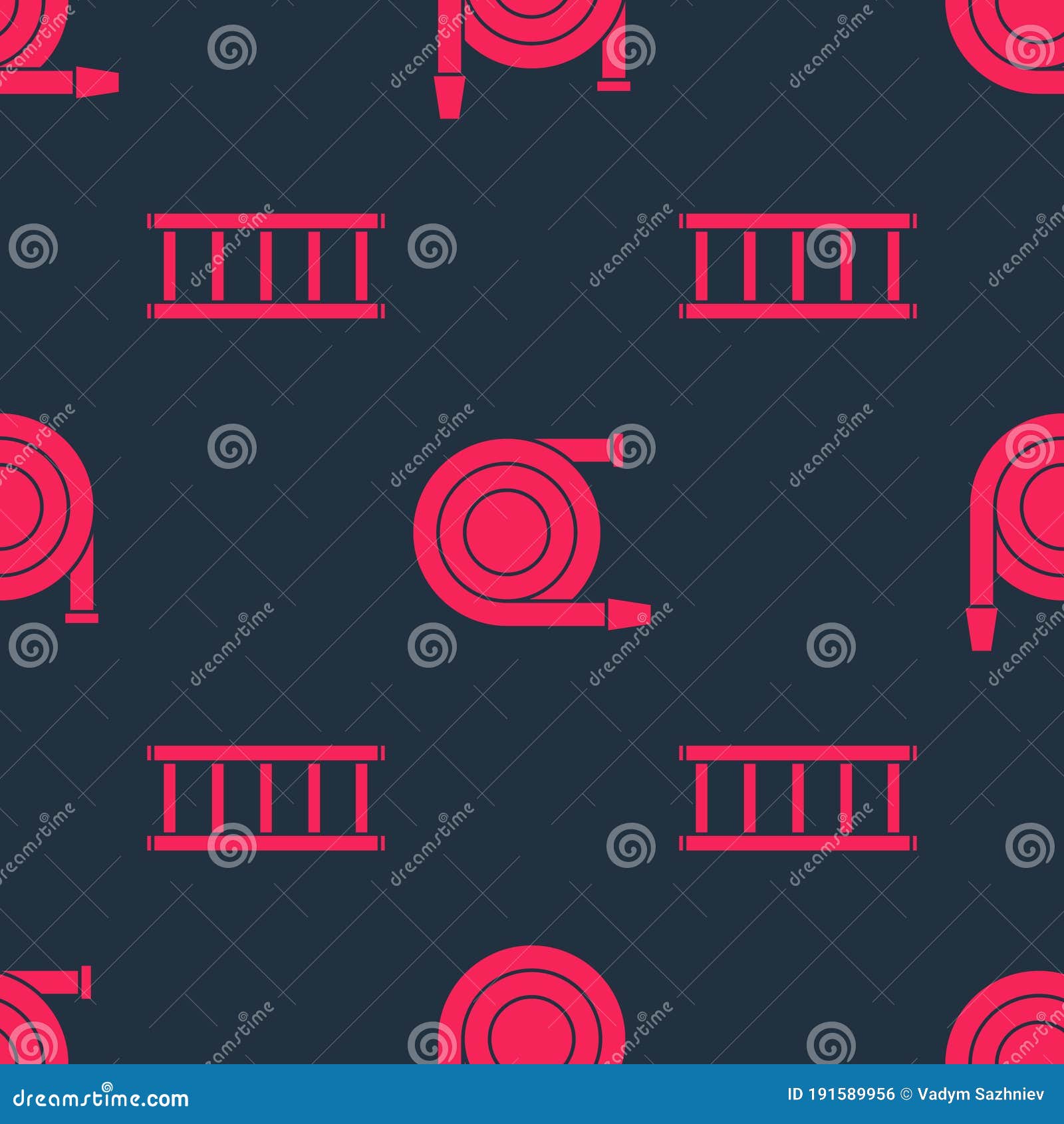 Set Fire Escape and Fire Hose Reel on Seamless Pattern. Vector Stock ...