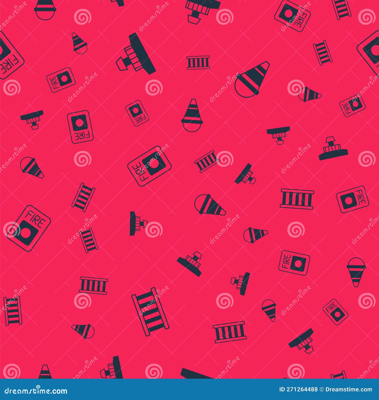 Set Fire Escape, Smoke Alarm System, and Cone Bucket on Seamless ...