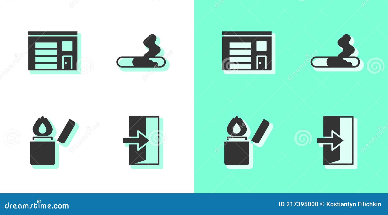Set Fire Exit Building of Fire Station Lighter and Cigarette Icon ...