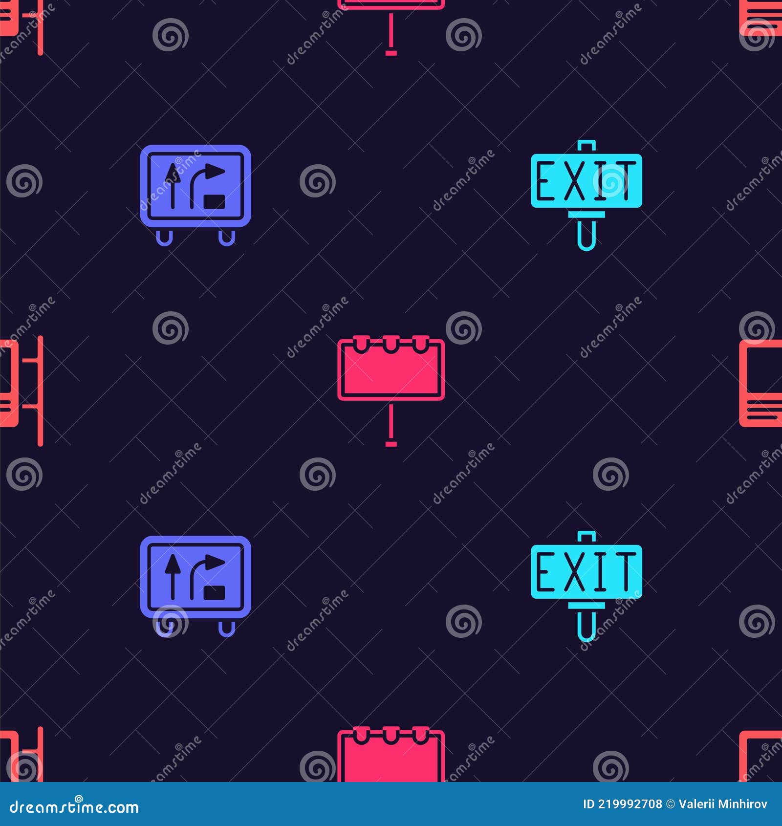 Set Fire Exit, Road Traffic Sign, Billboard with Lights and on Seamless ...