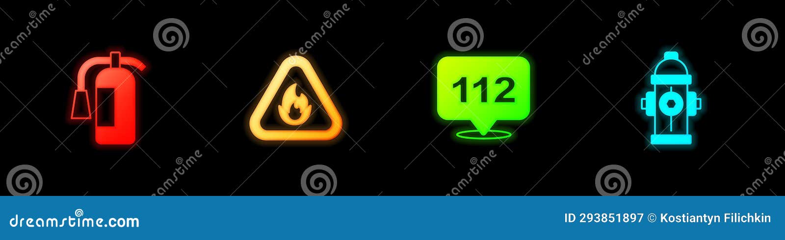 Set Fire Extinguisher, Flame Triangle, Emergency Call and Hydrant Icon ...