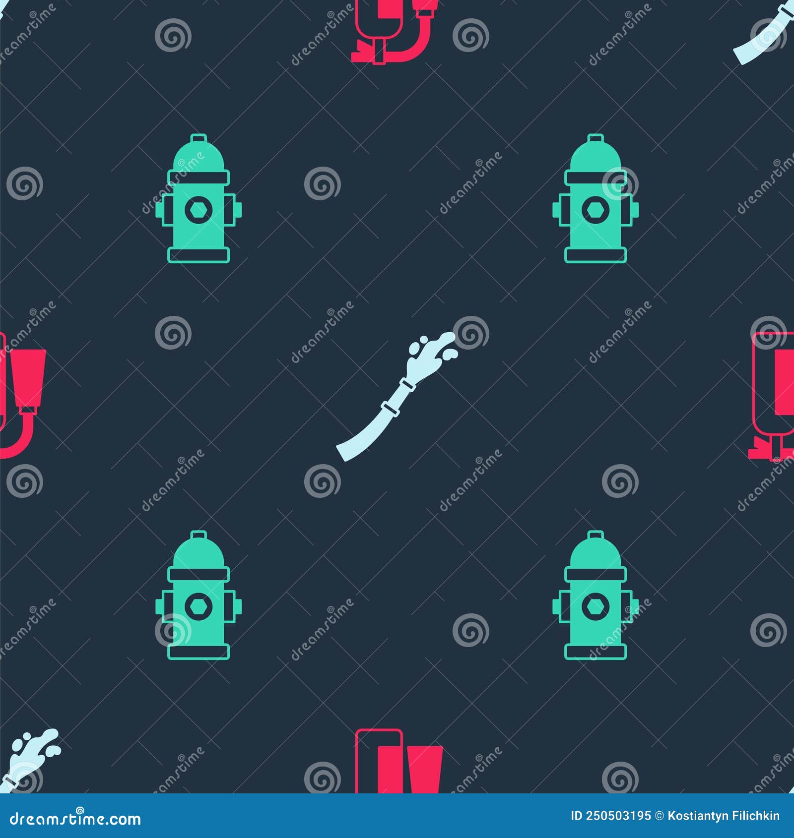 Set Fire Extinguisher, Hose Reel and Hydrant on Seamless Pattern. Vector Stock Vector ...