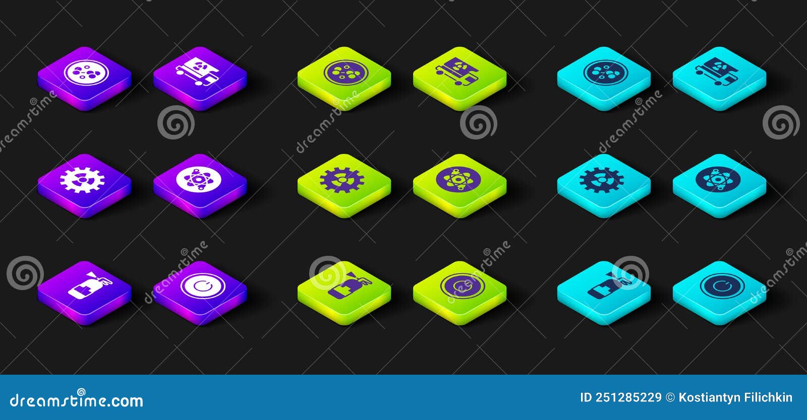 Set Fire Extinguisher, Power Button, Radioactive, Atom, Truck with ...