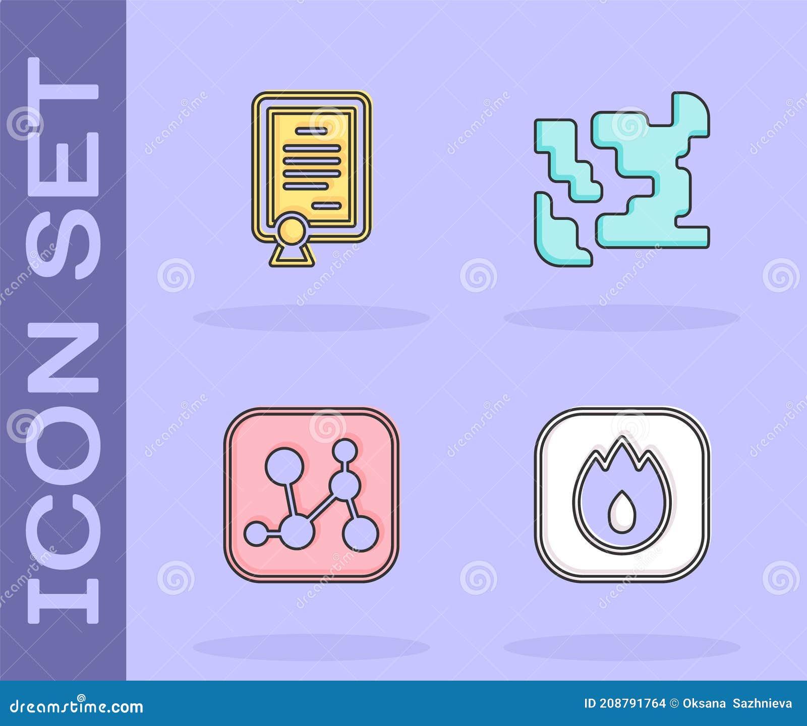 Set Fire Flame, Certificate Template, Chemical Formula and Gaseous Icon ...