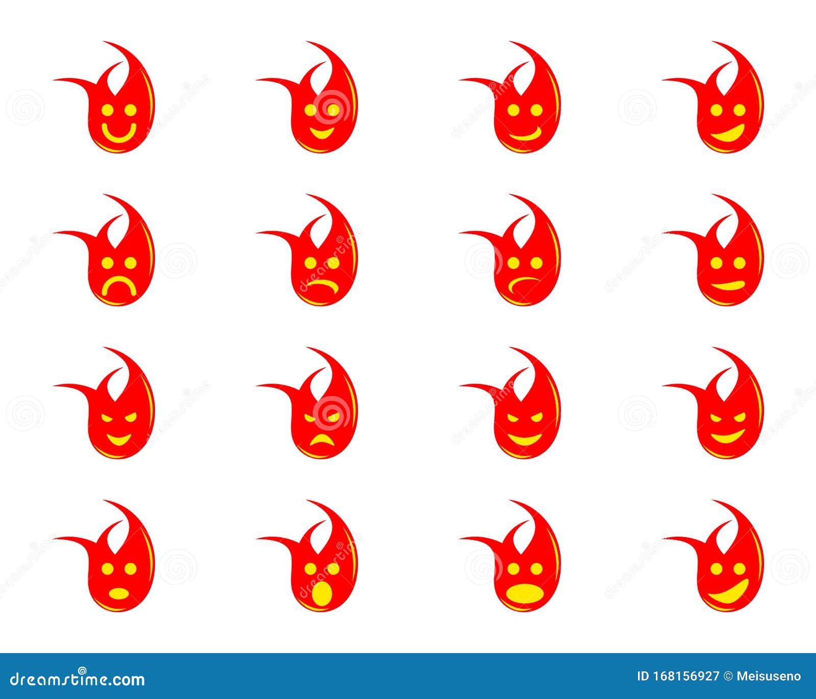 Set of Fire Flame Emoji Icons in Different Expressions Stock Vector ...