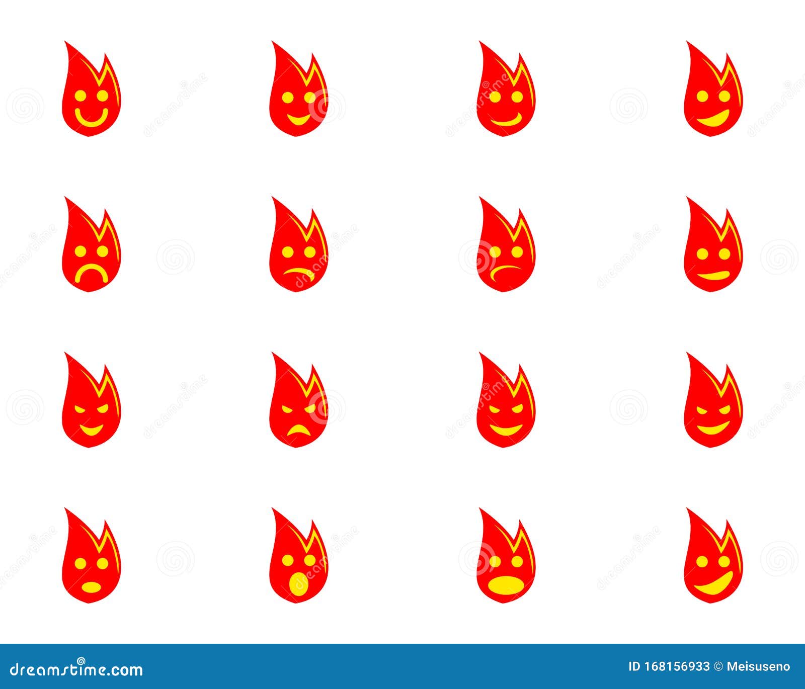 Set of Fire Flame Emoji Icons in Different Expressions Stock Vector ...