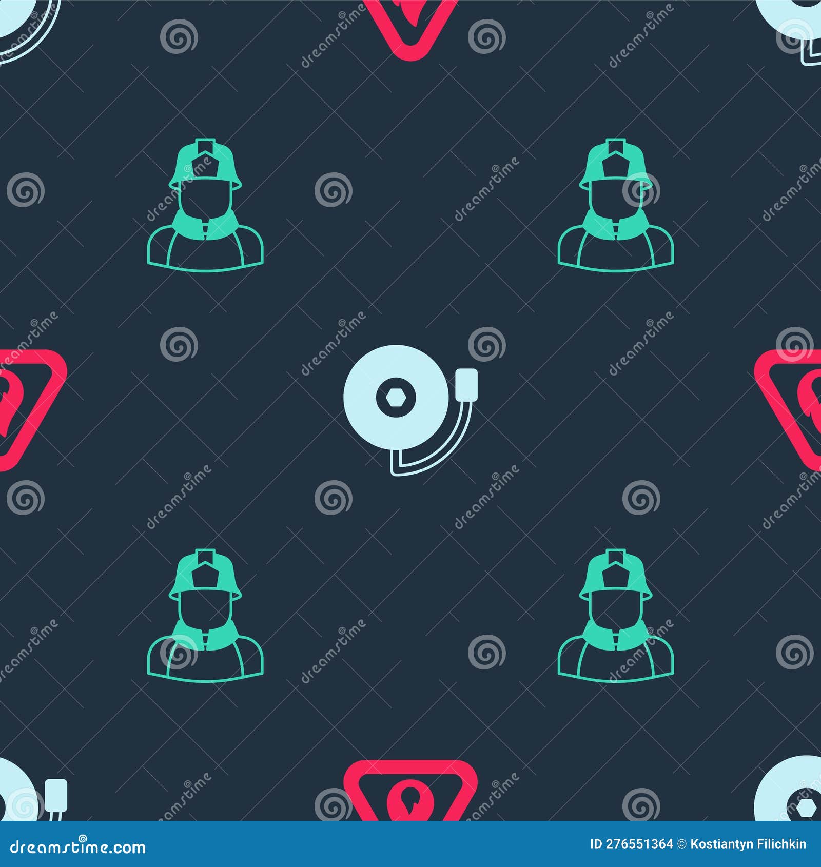 Set Fire Flame in Triangle, Ringing Alarm Bell and Firefighter on ...