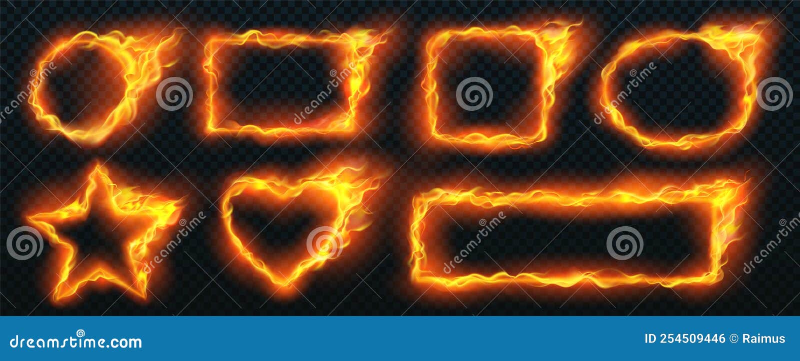 Set of Fire Flames Elements on Transparent Background, 3d Fire ...