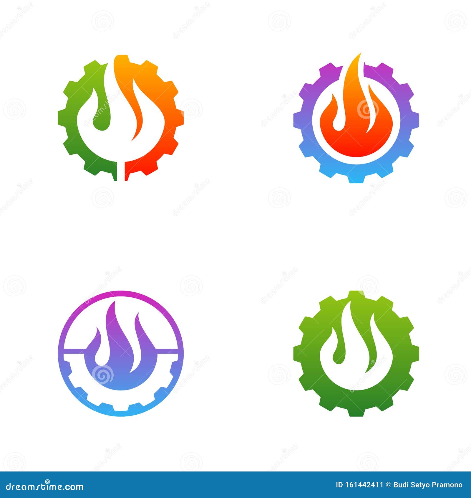 Set of Fire with Gear Logo Vector. Flame Logo Design Template Stock ...