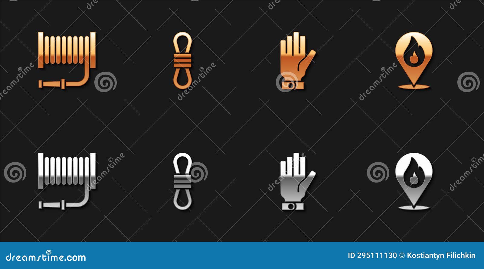 Set Fire Hose Reel, Climber Rope, Firefighter Gloves and Location with ...