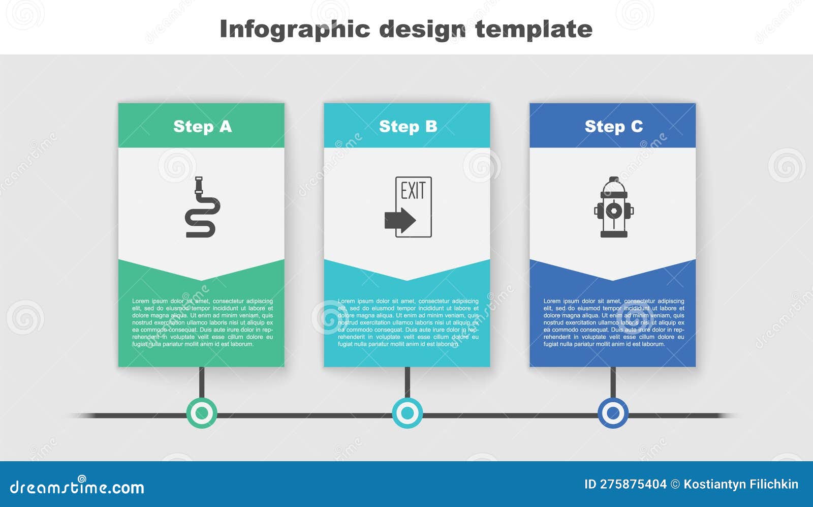Set Fire Hose Reel, Exit and Hydrant. Business Infographic Template ...