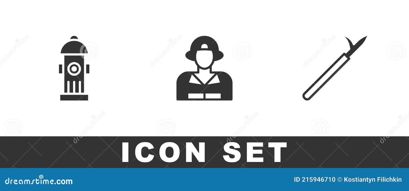 Set Fire Hydrant, Firefighter and Metal Pike Pole Icon. Vector Stock ...