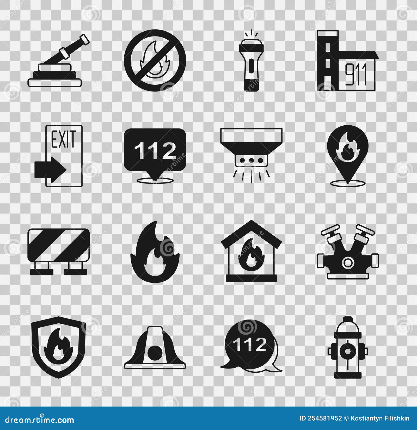 Set Fire Hydrant, Location with Fire Flame, Flashlight, Emergency Call ...