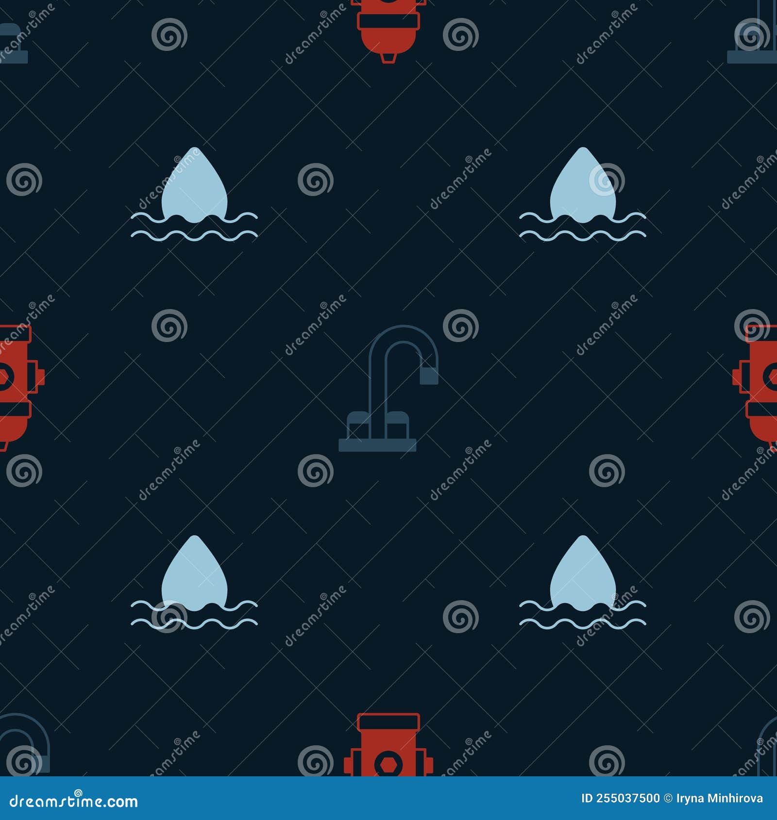 Set Fire Hydrant, Water Tap and Drop on Seamless Pattern. Vector Stock ...