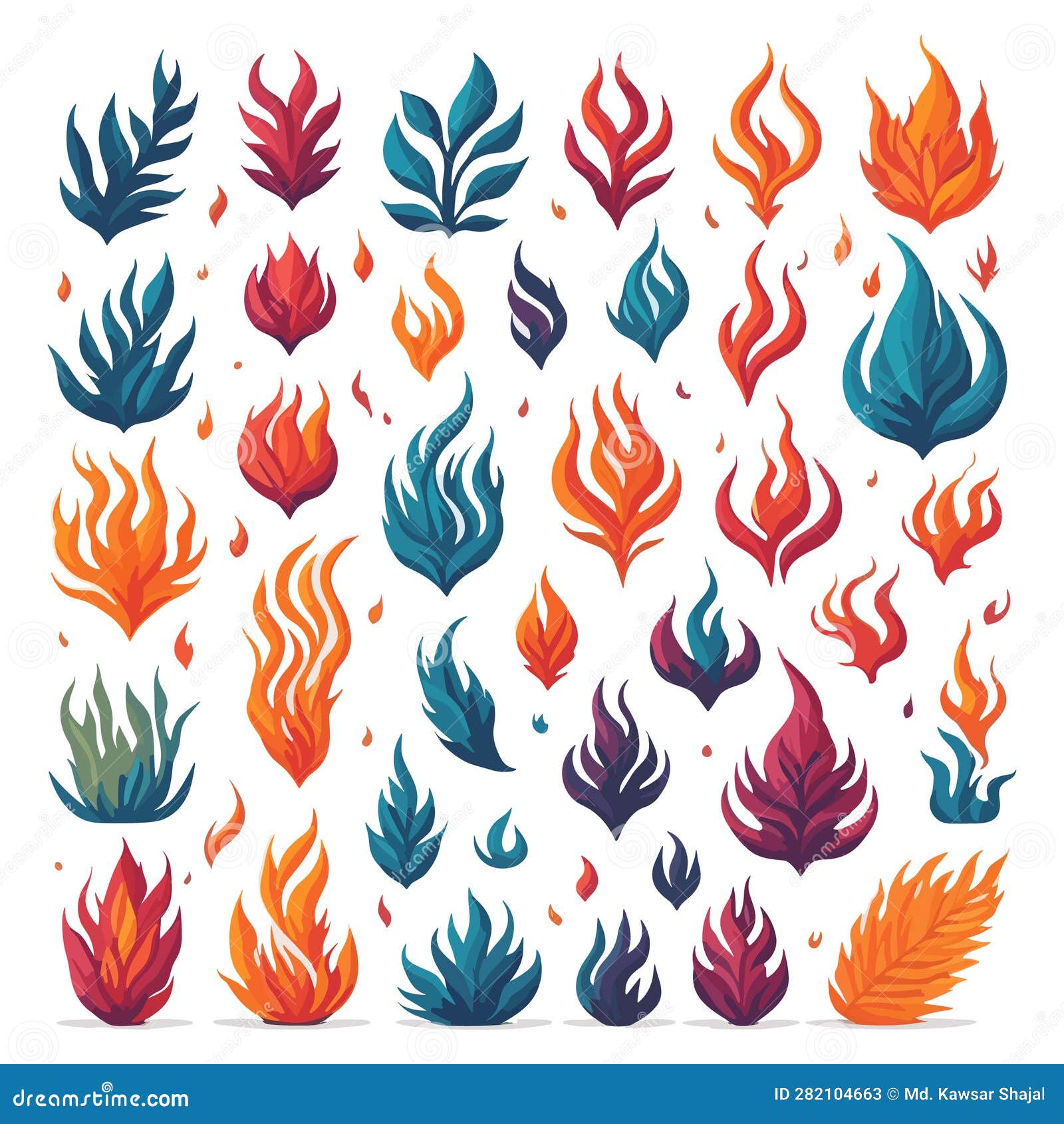 Set of Fire Icons. Cartoon Style Illustration. Collection of Fire Icons ...
