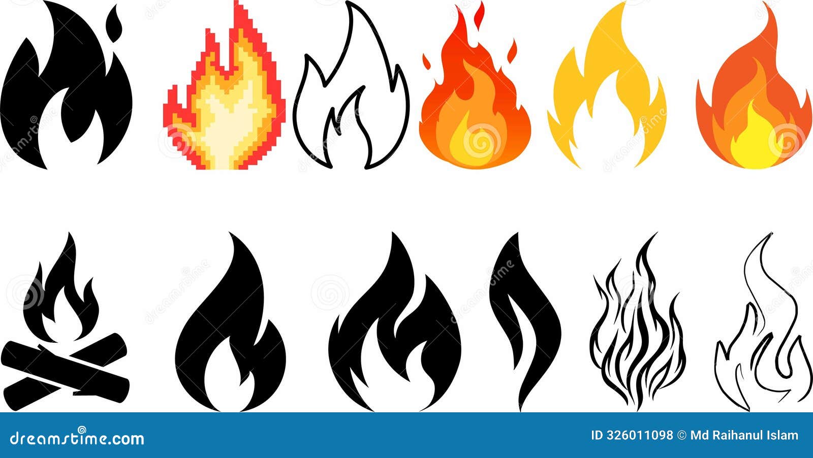 Set of Fire Icons Collection Stock Vector - Illustration of black ...