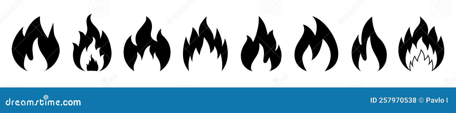 Set of Fire Icons. Different Flames. Collection Black Fire Sign for ...