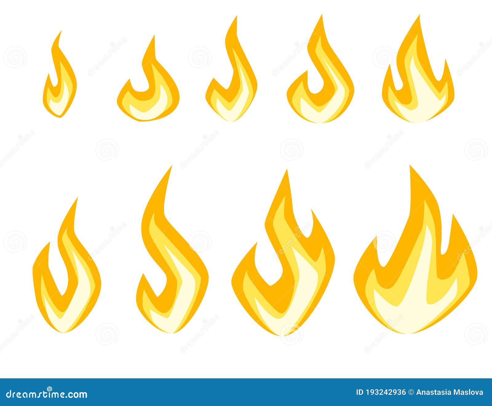 Set of Fire Icons Different Fire Power Ready for Animation Sprites Flat ...