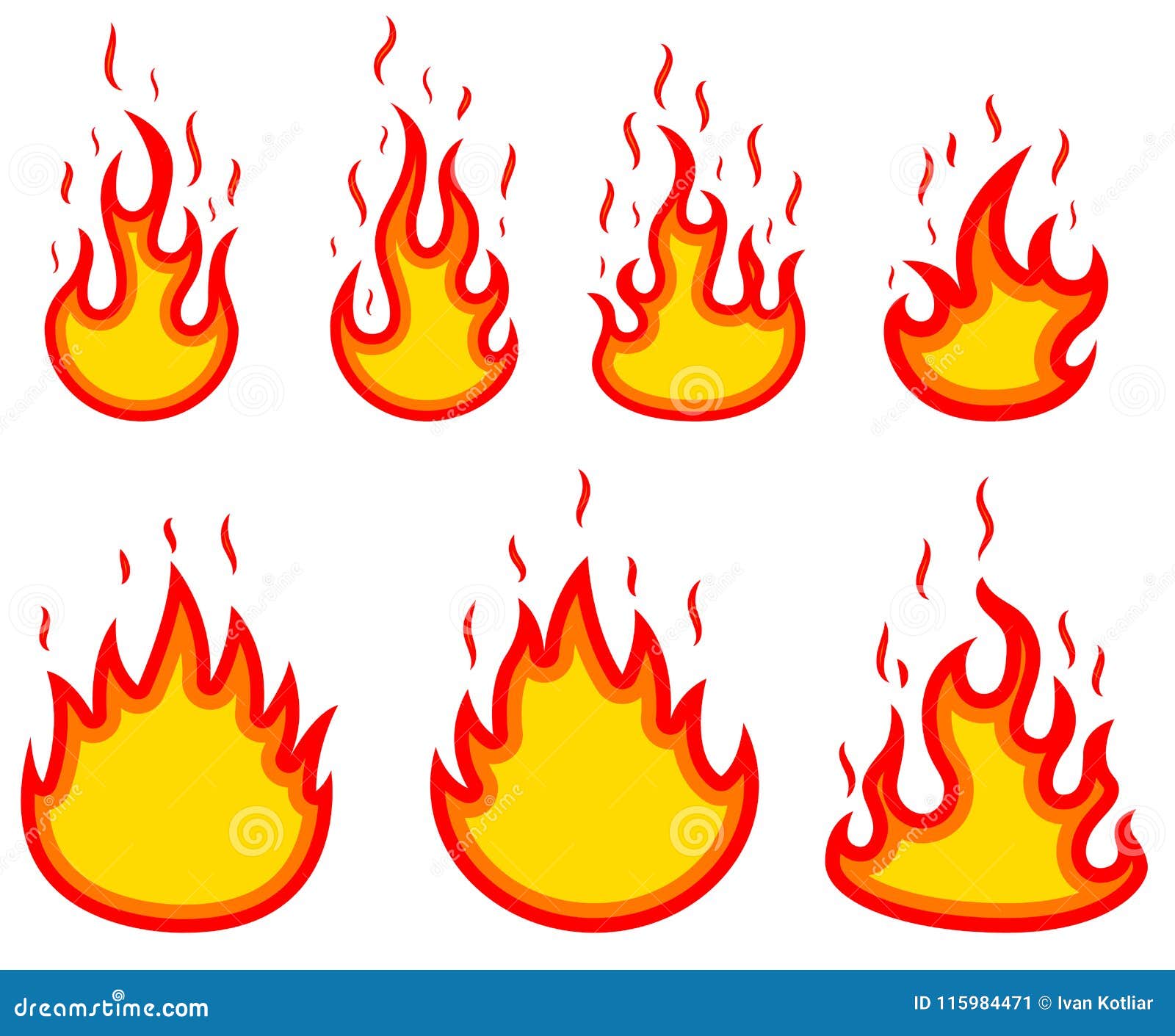 Set of Fire Illustrations on White Background. Design Elements for ...