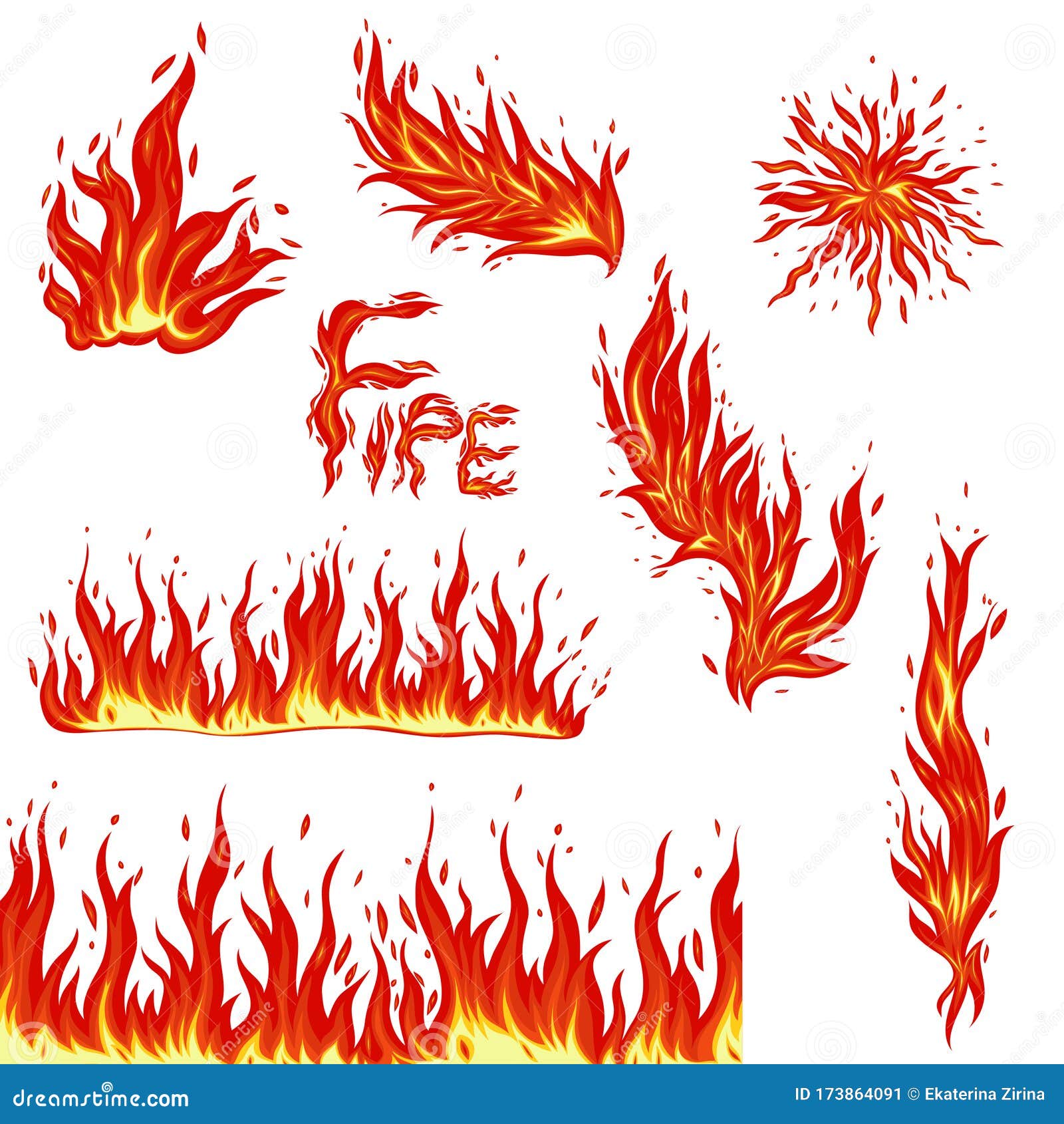 Set of Fire Items Isolated on a White Background. Vector Graphics Stock ...