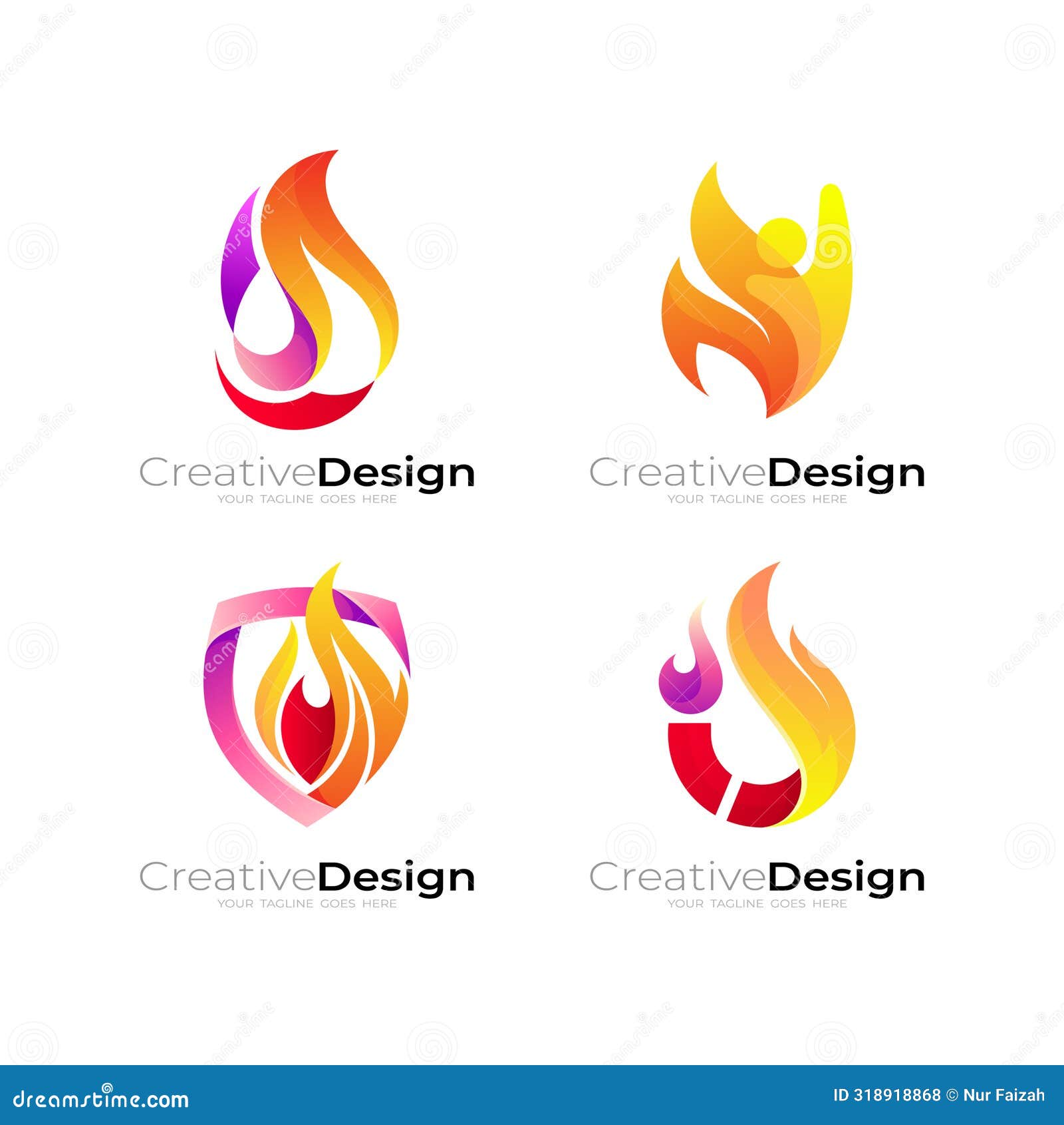 Set Fire Logo with 3d Colorful Design, People Flame Logos Stock Vector ...