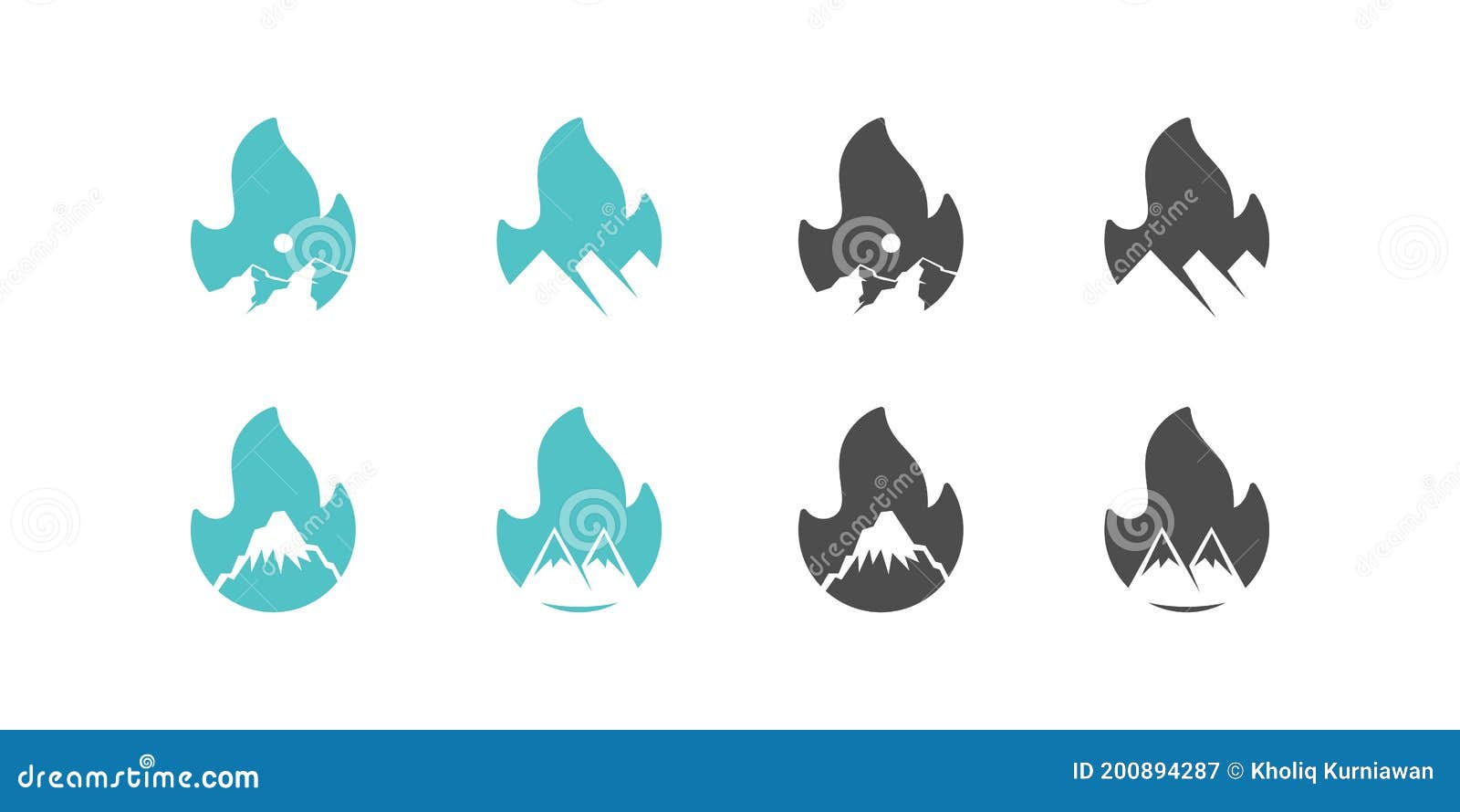 Set of Fire and Mountain Negative Space Logo Design Stock Vector ...