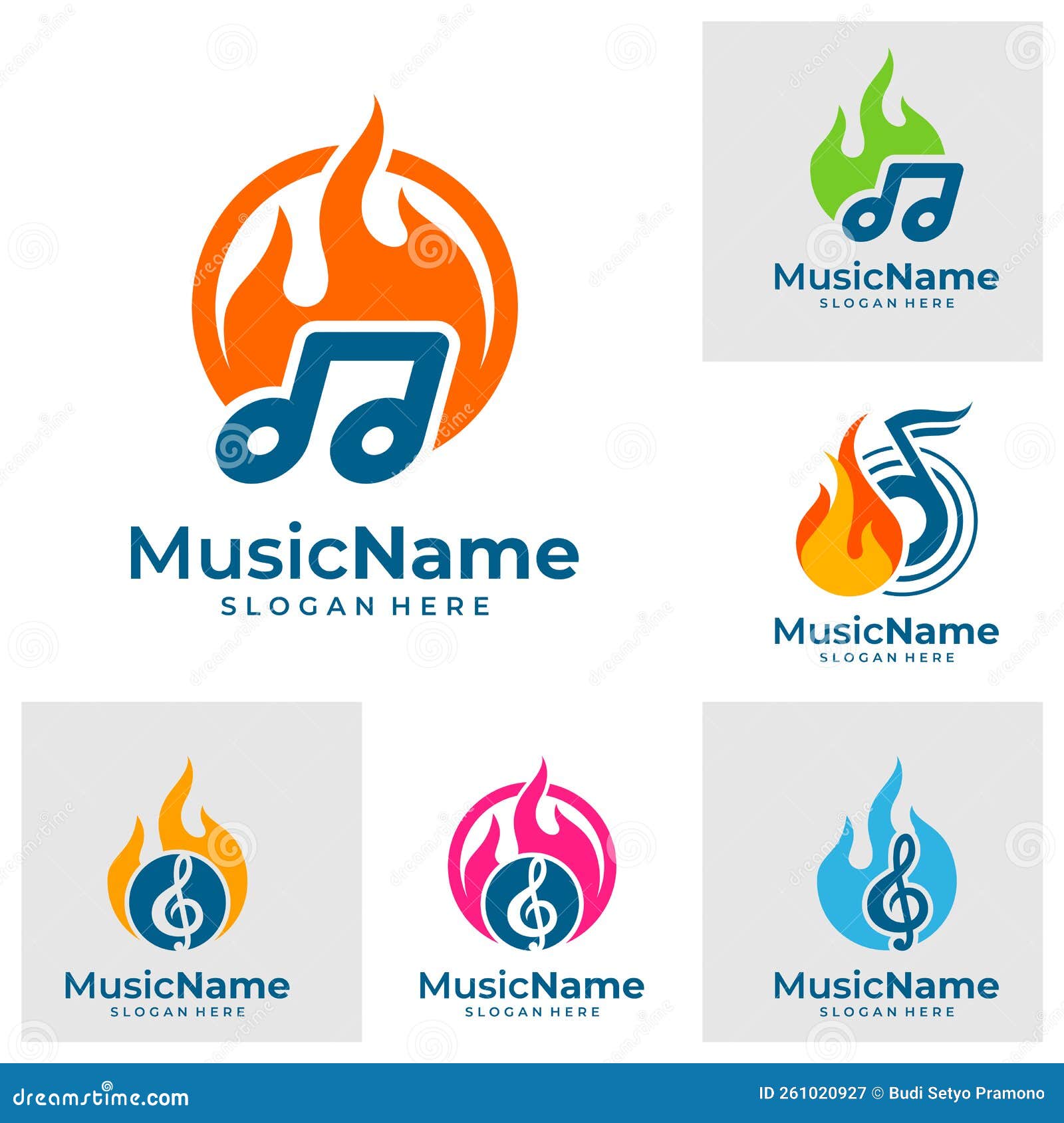 Set of Fire Music Logo Vector. Music Fire Logo Design Template Stock ...