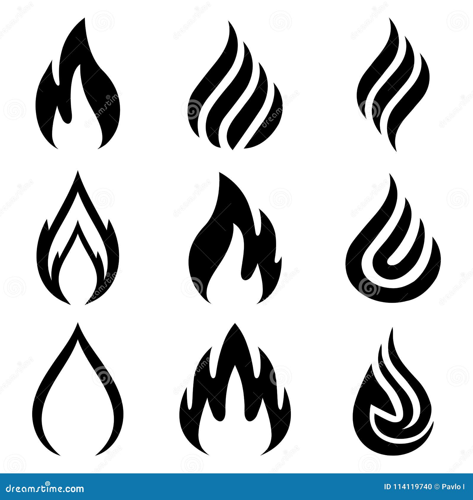 Set of Fire. Nine Flame. Icon Illustration for Design - Vector Stock ...