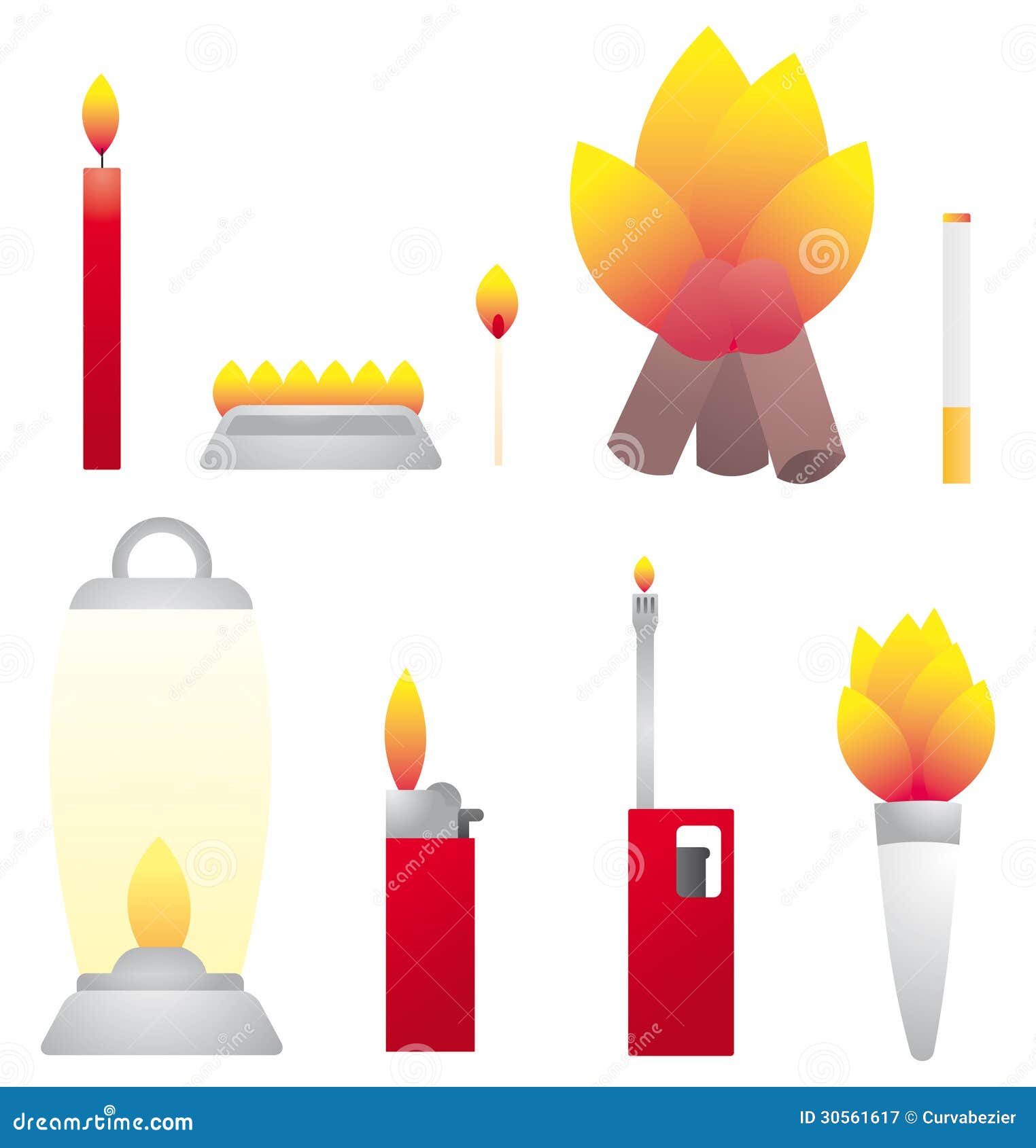 Set of fire objects / Heat stock illustration. Illustration of candle ...