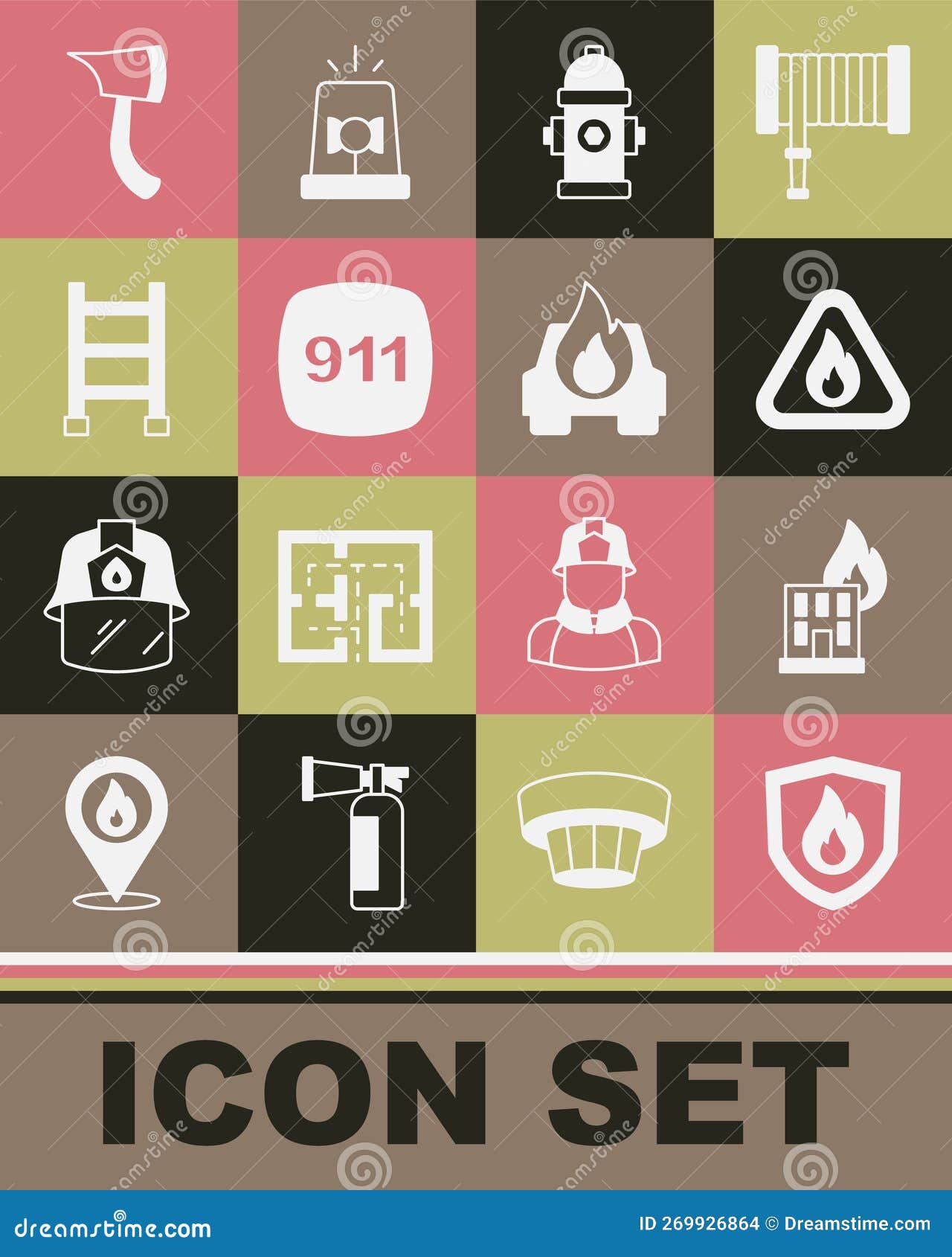 Set Fire Protection Shield, in Burning Building, Flame Triangle ...