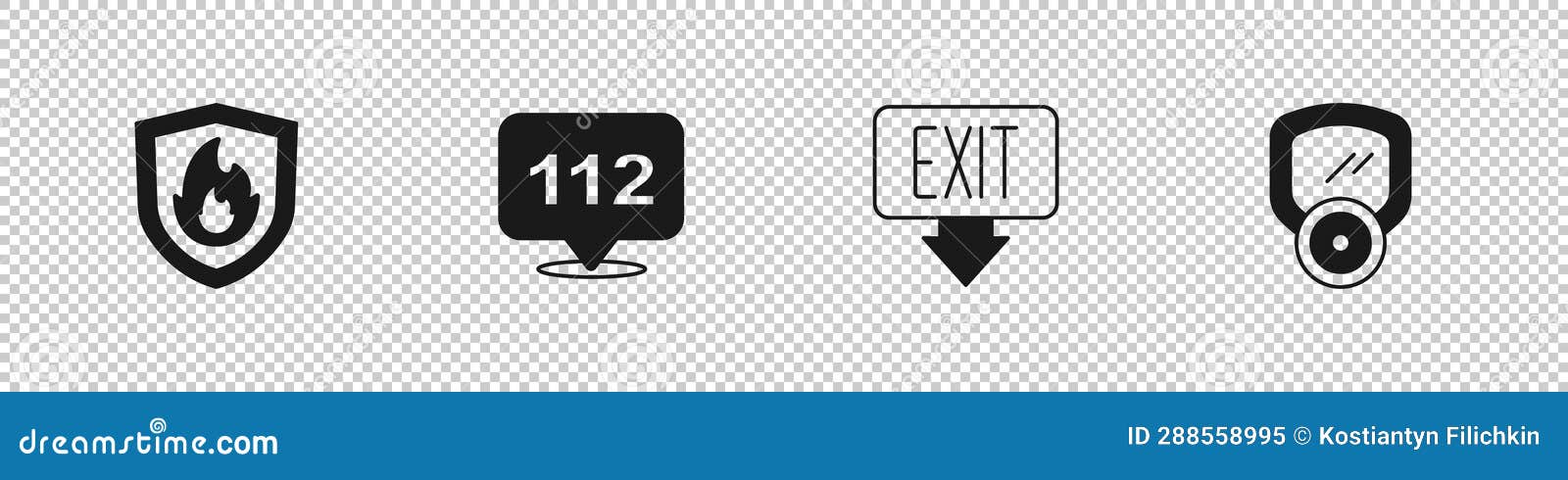 Set Fire Protection Shield, Emergency Call, Exit and Gas Mask Icon ...