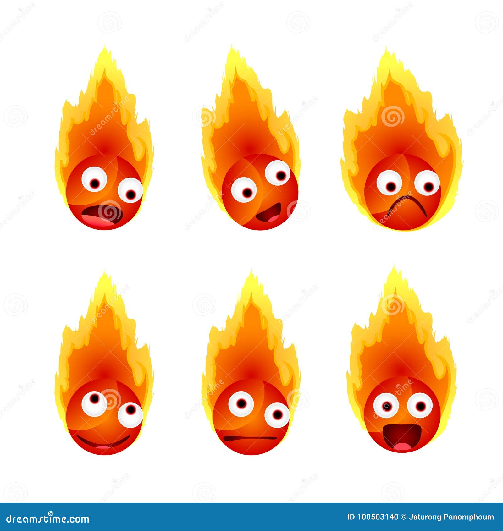 Set of Fire`s Face Emotions Stock Illustration - Illustration of energy ...