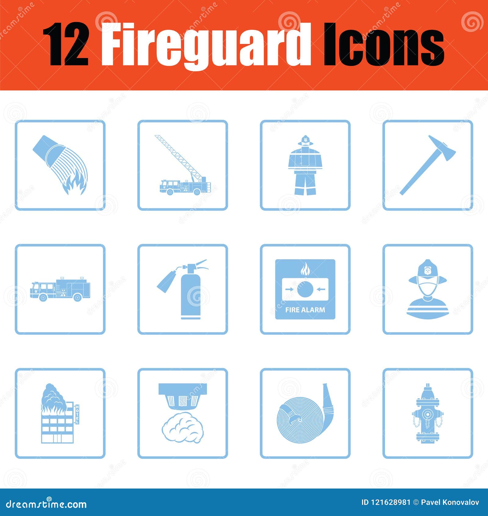 Set of fire service icons stock vector. Illustration of blue - 121628981