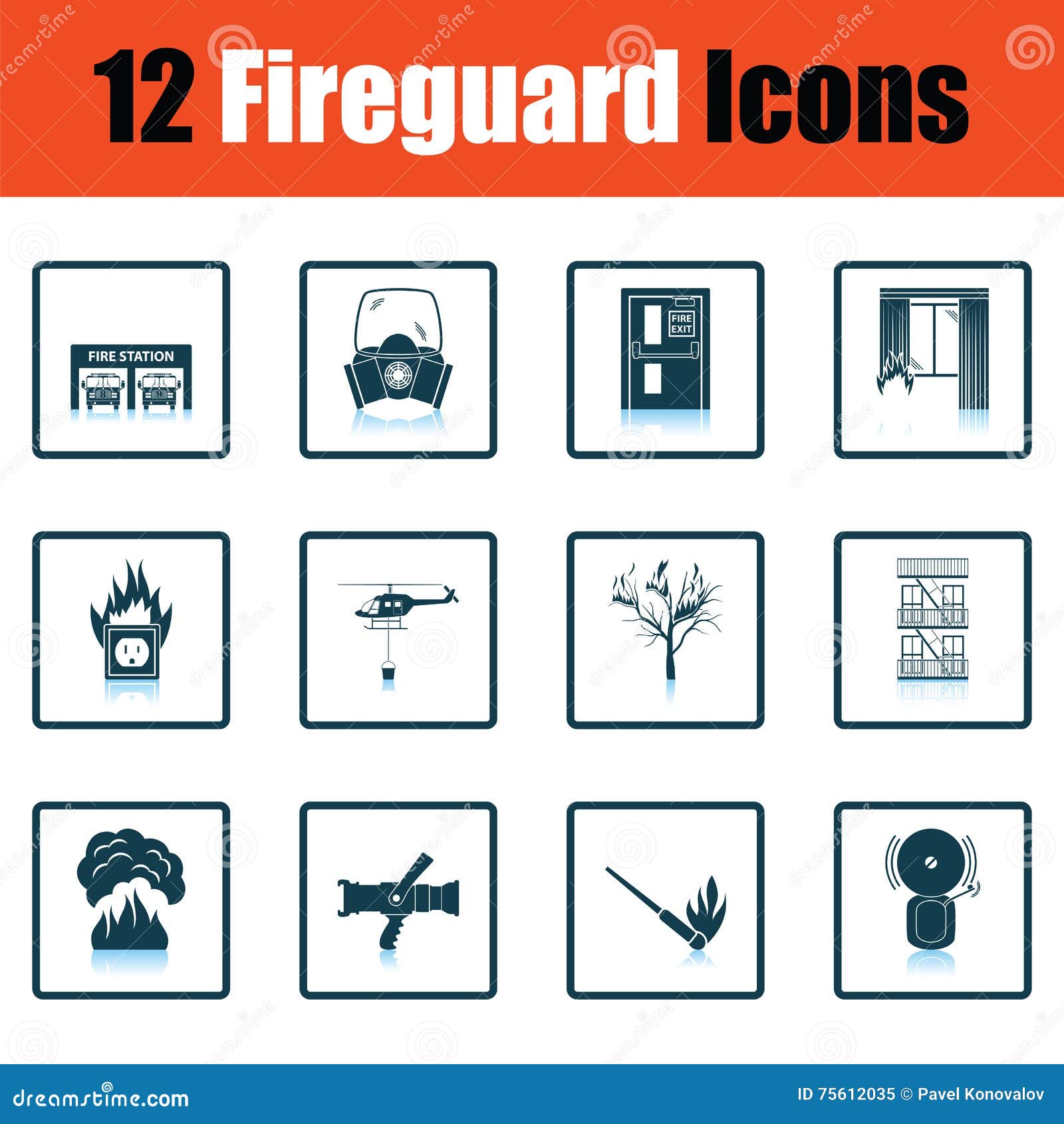 Set of fire service icons stock vector. Illustration of department ...