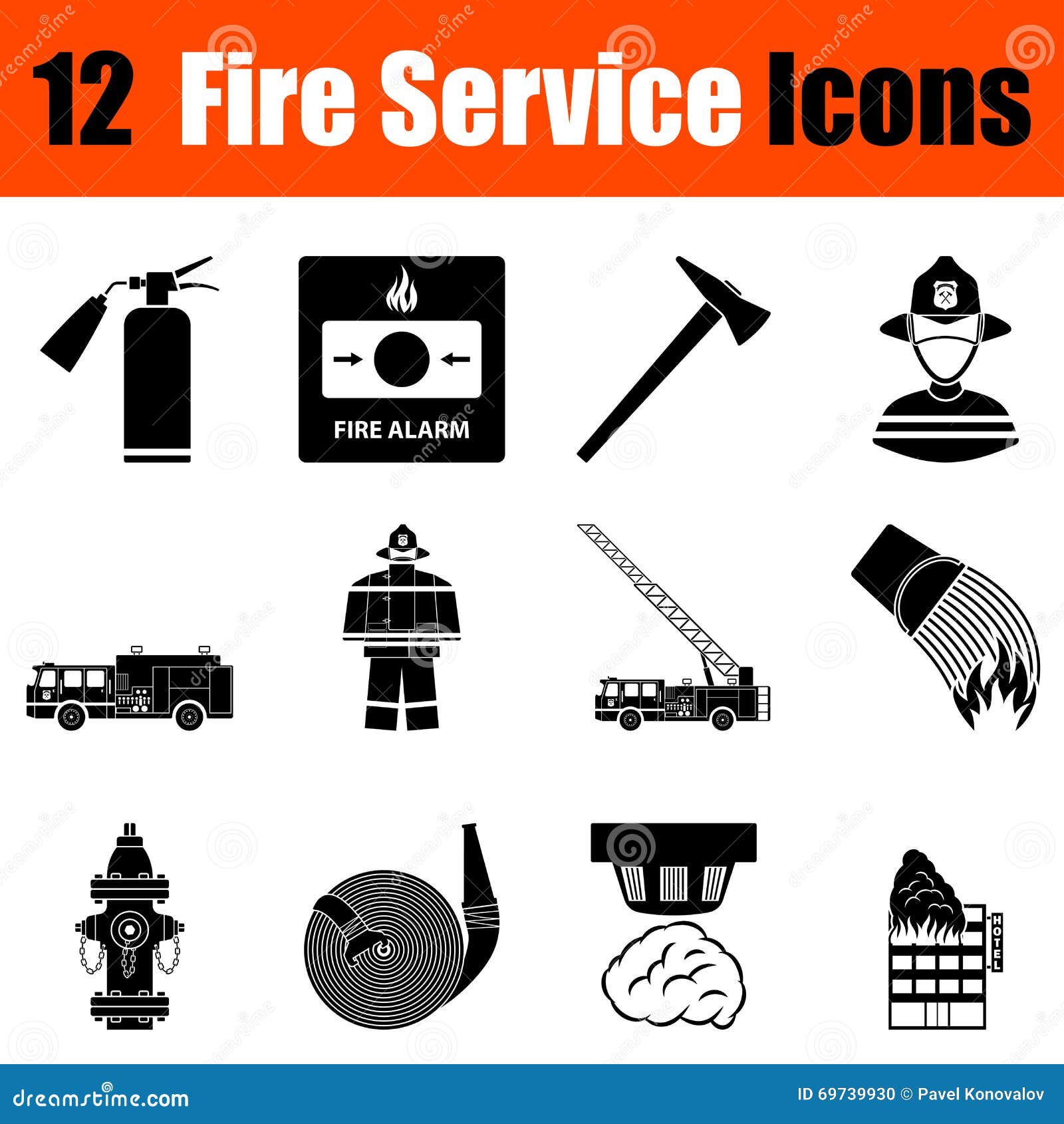 Set of fire service icons stock vector. Illustration of hatchet - 69739930