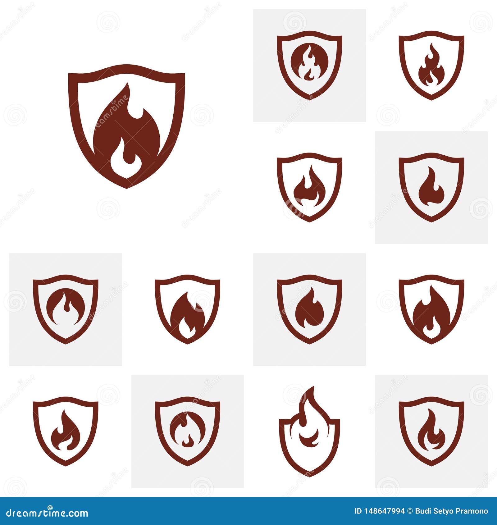 Set of Fire Shield Logo Design Vector Template. Shield Fire Logo ...