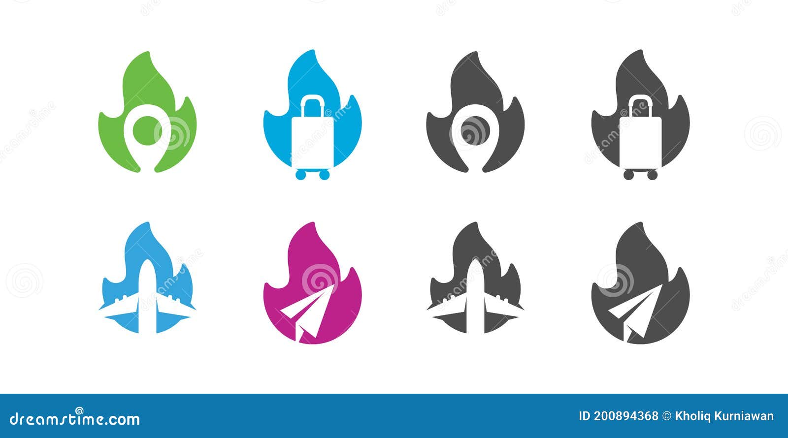 Set of Fire Travel Negative Space Logo Design Stock Vector ...