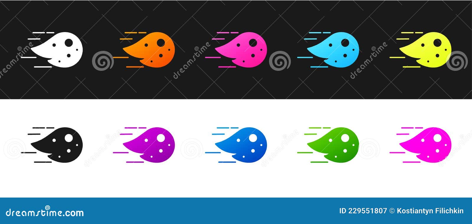 Set Fireball Icon Isolated on Black and White Background. Vector Stock ...