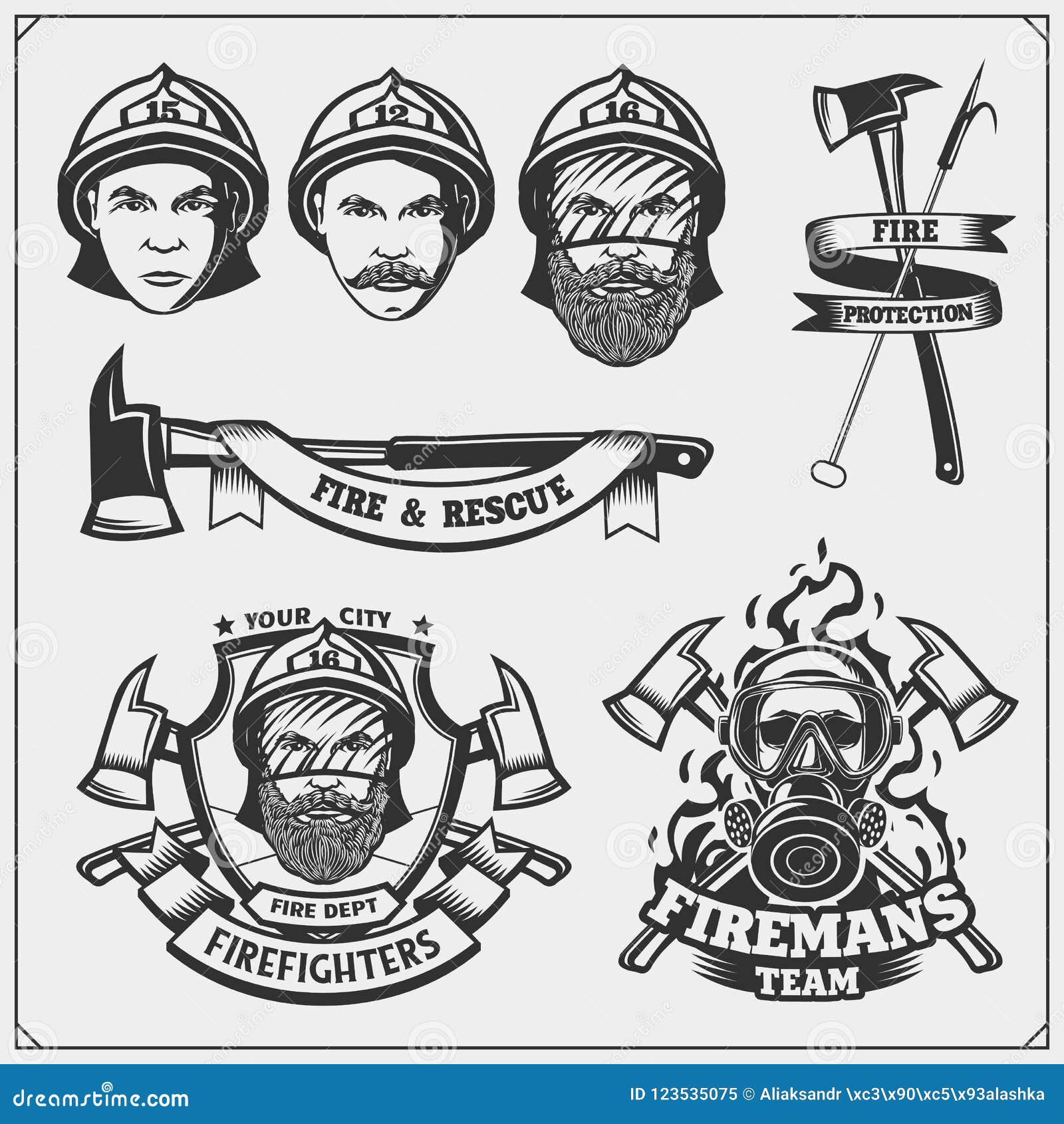 Set of Firefighter Emblems, Labels and Design Elements. Stock Vector ...