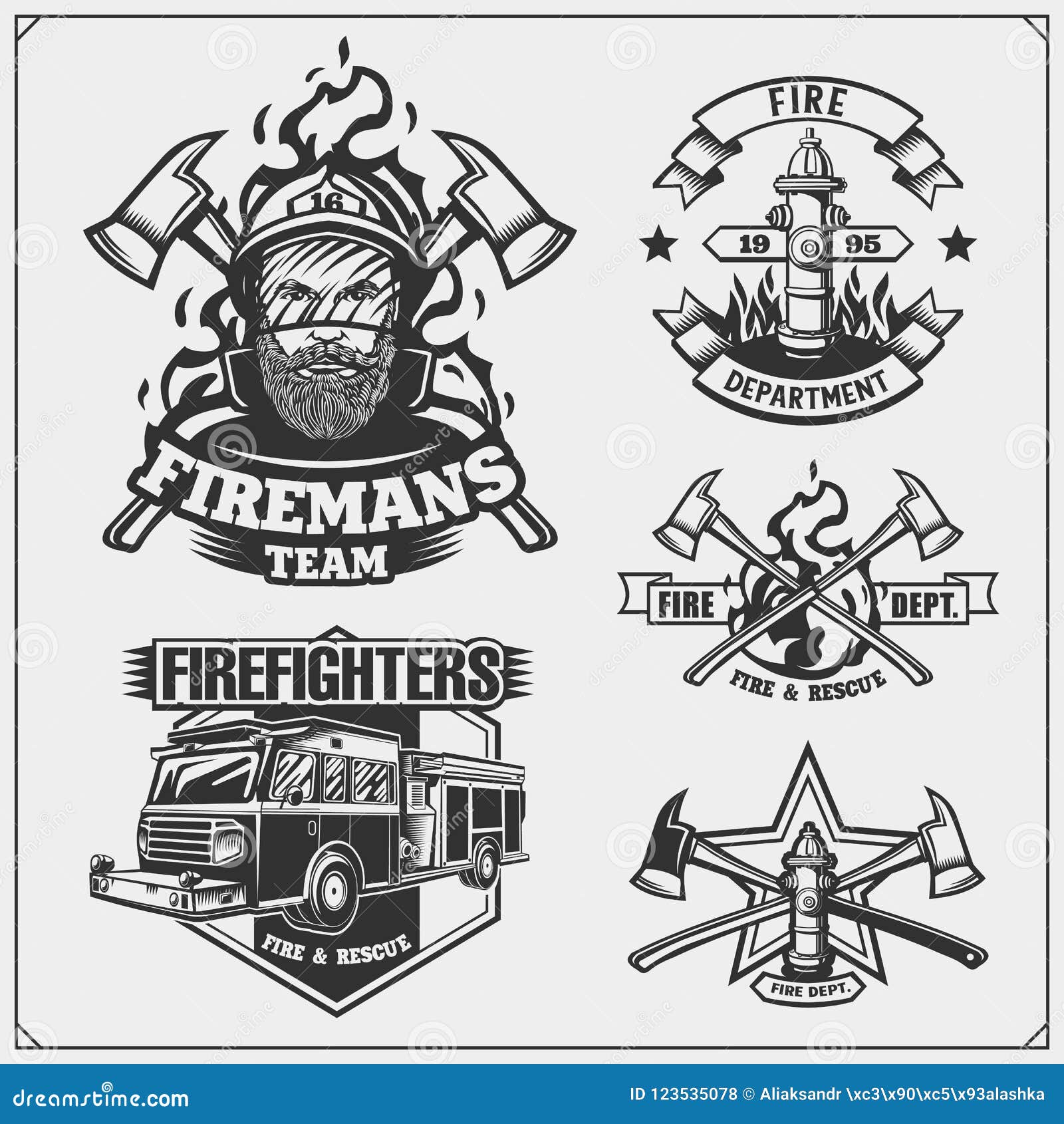 Set of Firefighter Emblems, Labels and Design Elements. Stock Vector ...