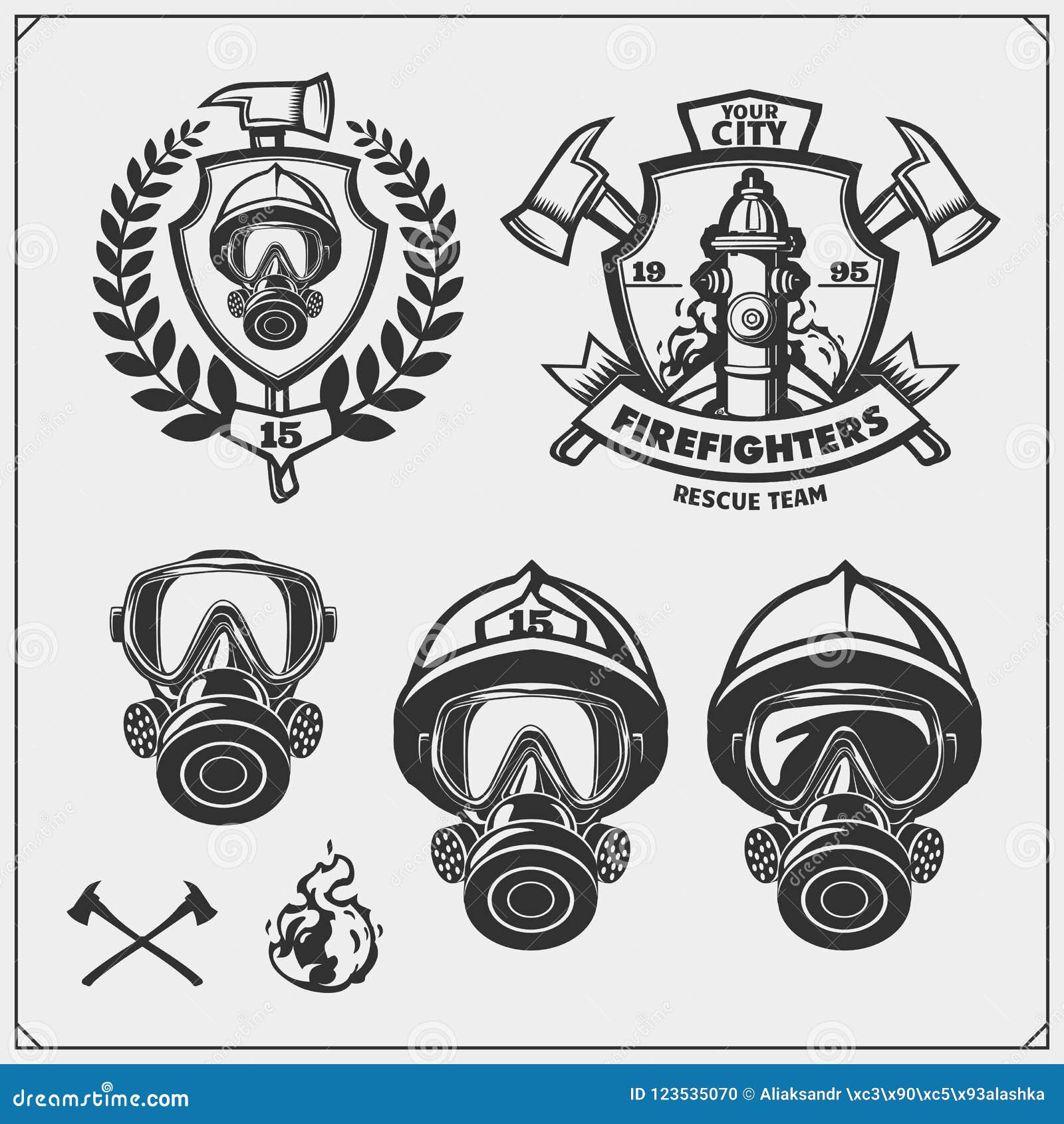 Set of Firefighter Emblems, Labels and Design Elements. Stock Vector ...