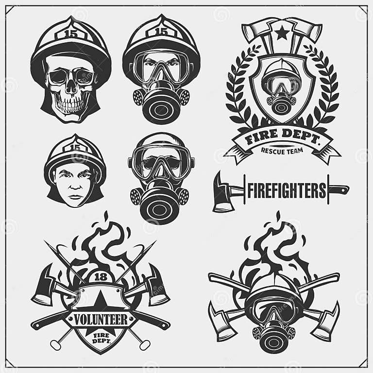 Set of Firefighter Emblems, Labels and Design Elements. Stock Vector ...