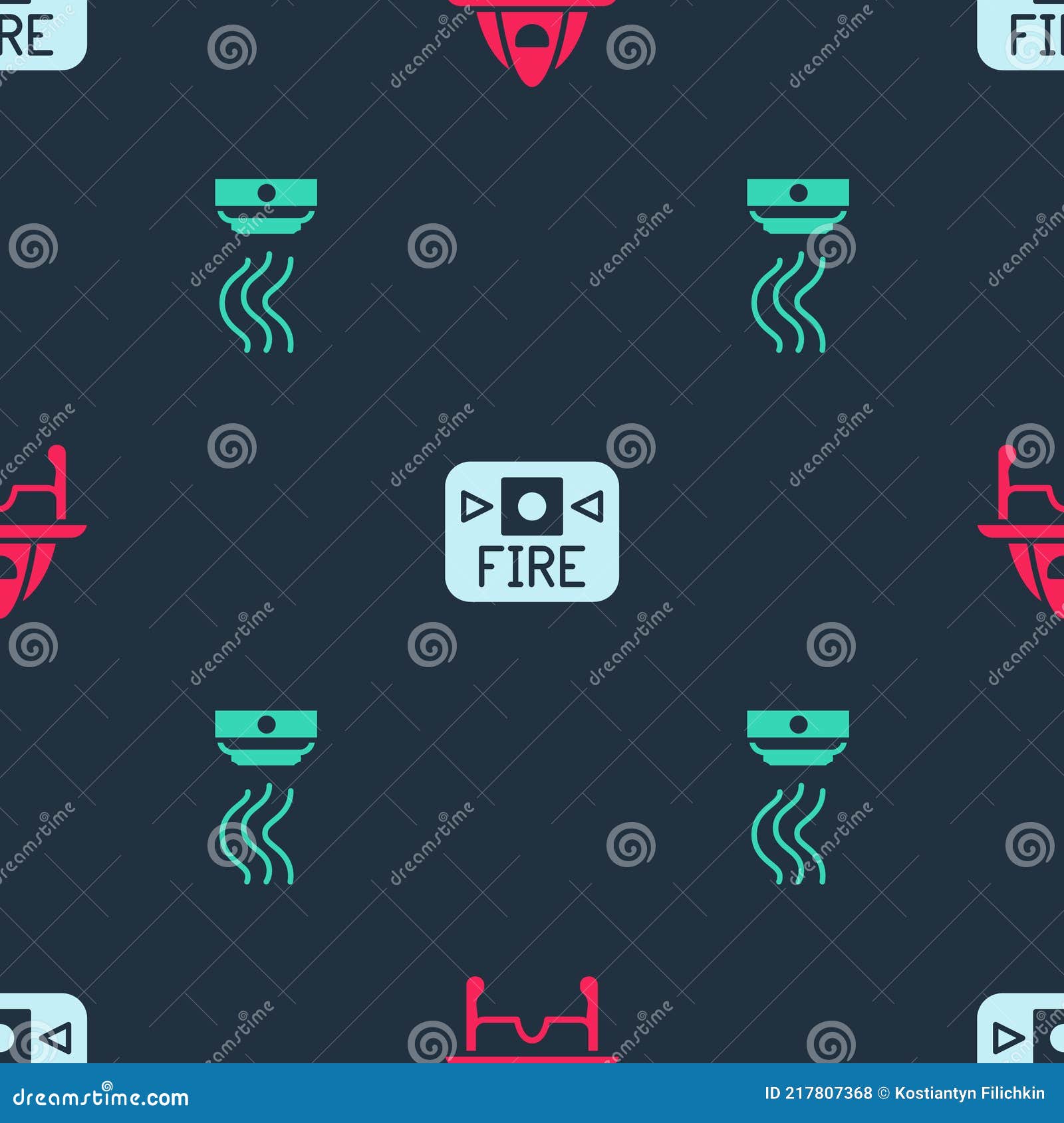 Set Firefighter Helmet, Alarm System and Smoke on Seamless Pattern ...