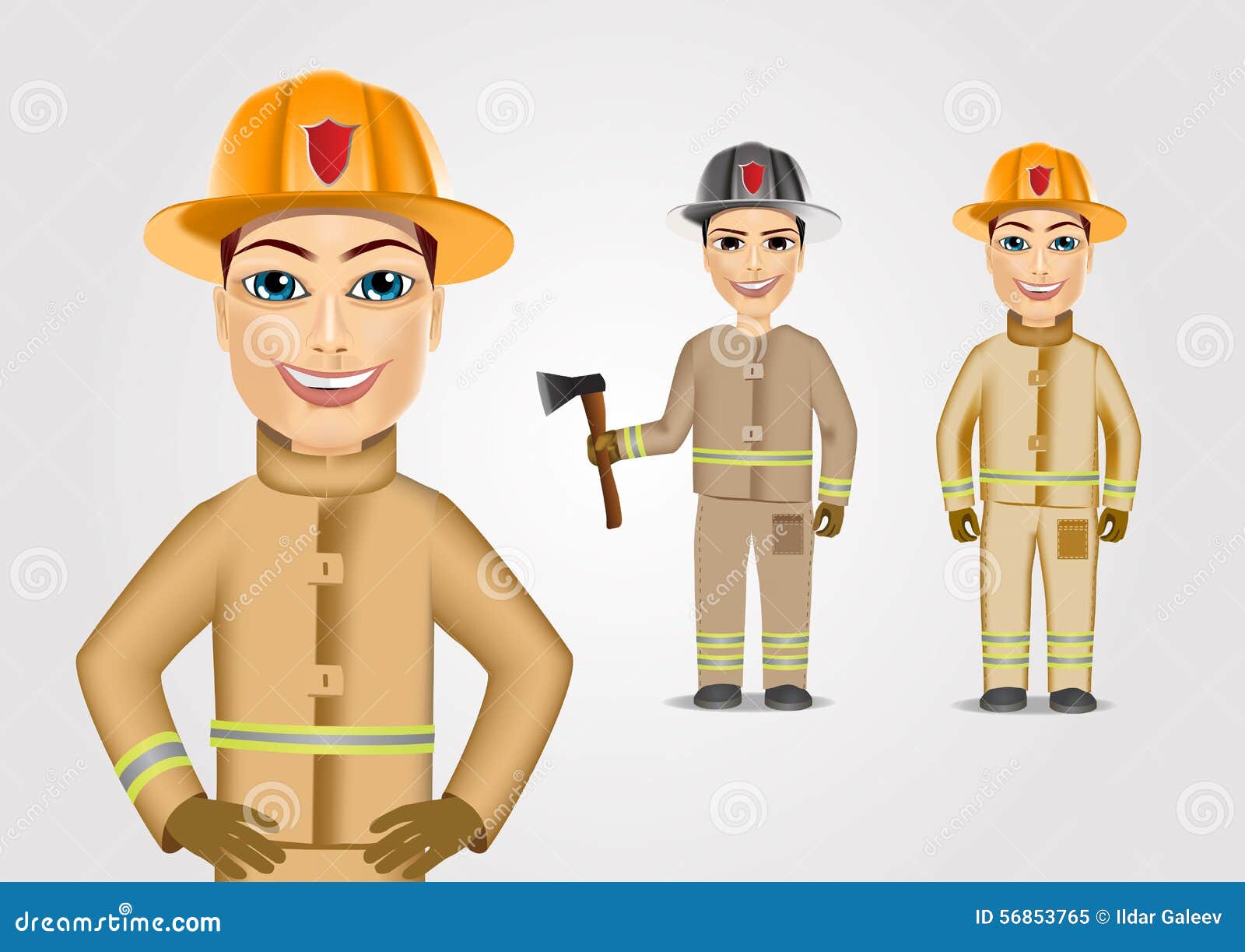 Set Of Firefighters In Brown Uniform Cartoon Vector | CartoonDealer.com ...