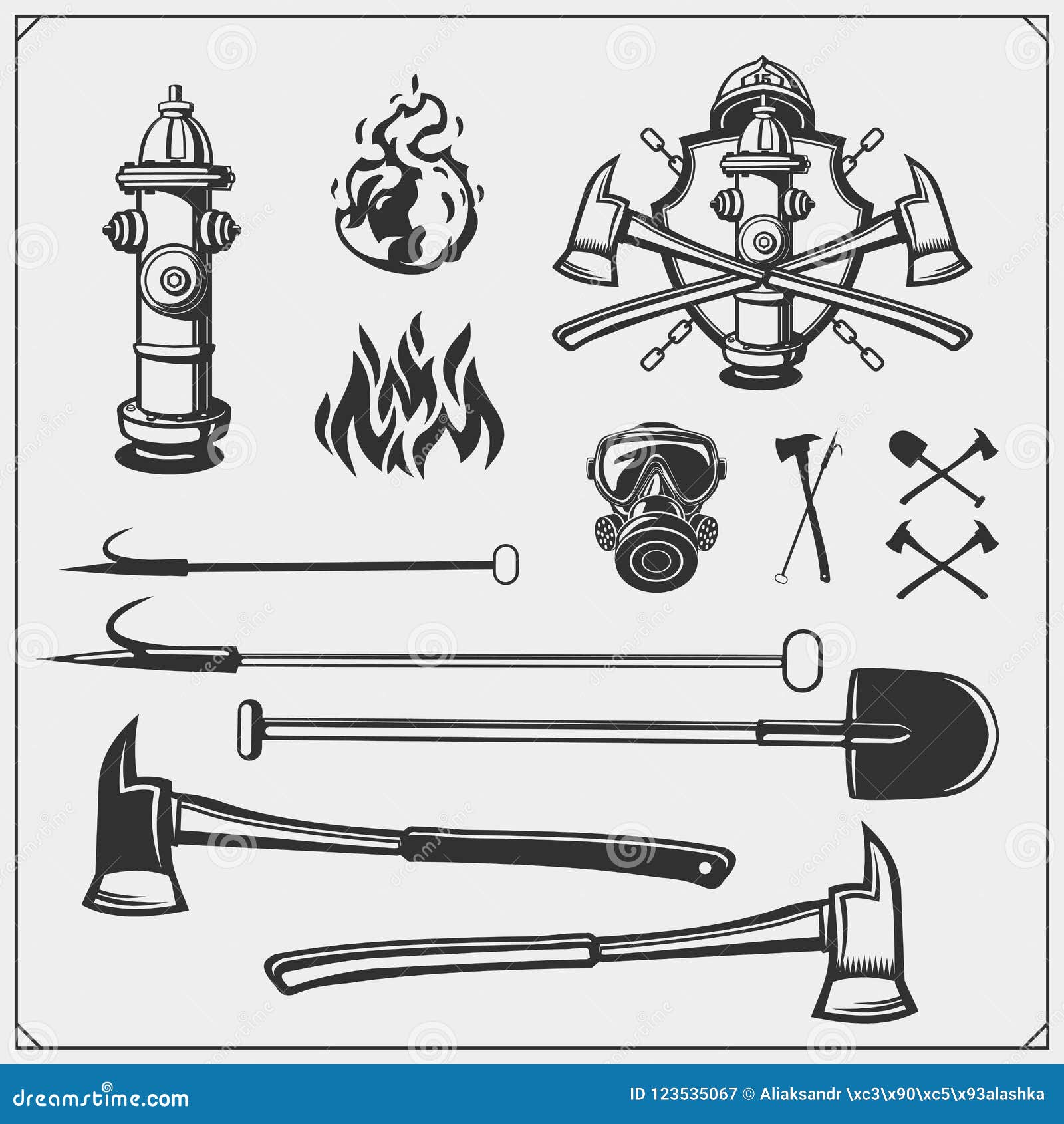 Set with Firefighters Equipment. Vector. Stock Vector - Illustration of ...