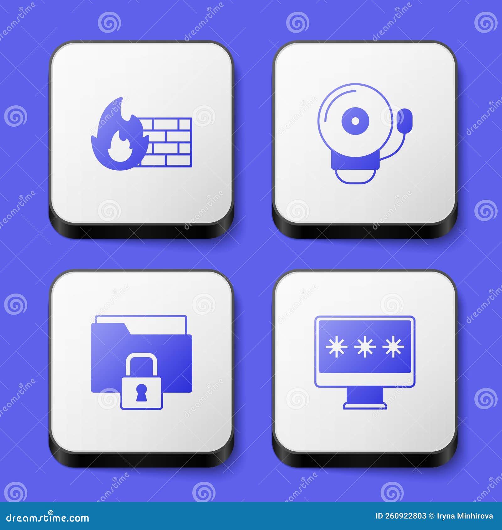 Set Firewall, Security Wall, Ringing Alarm Bell, Folder and Lock and ...