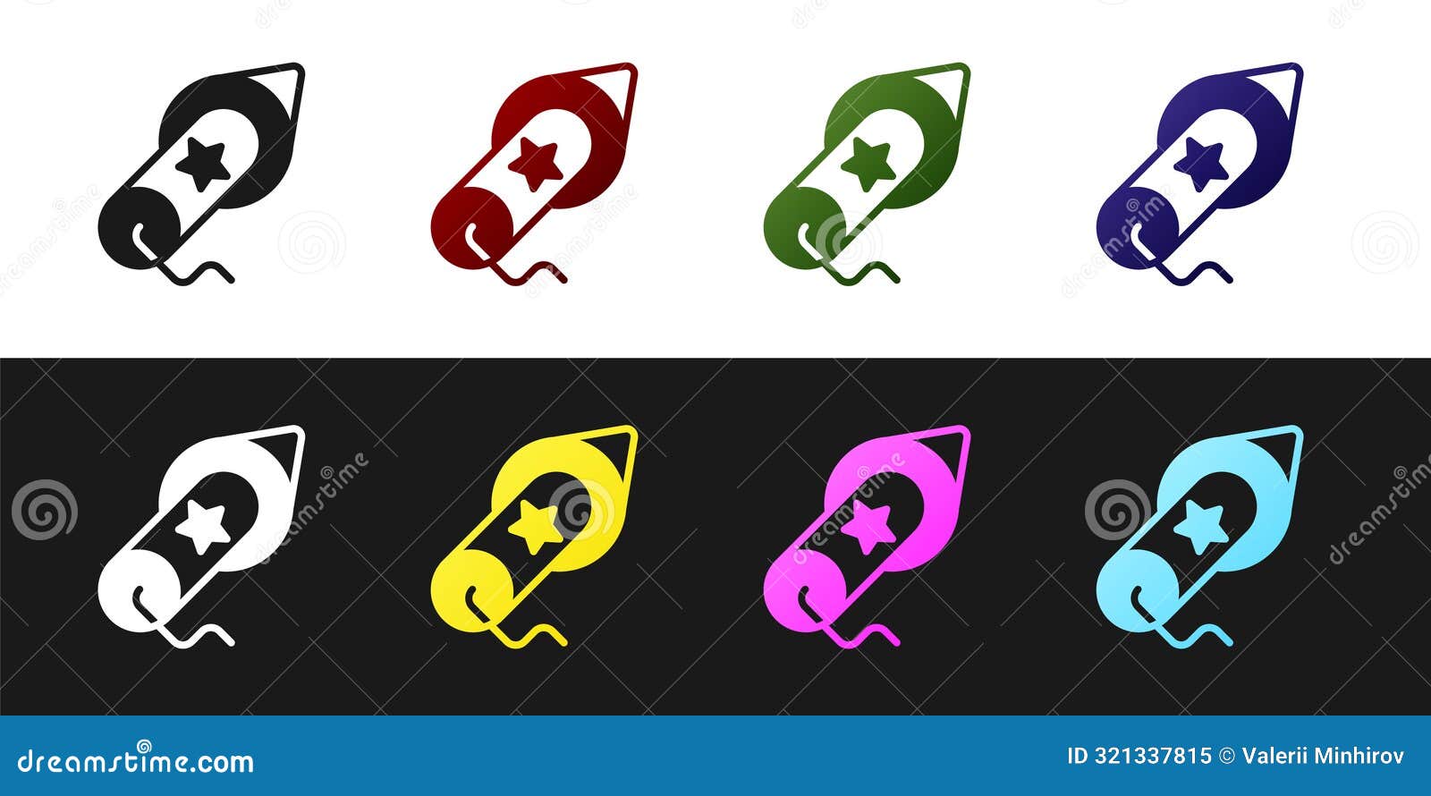 Set Firework Icon Isolated on Black and White Background. Concept of ...