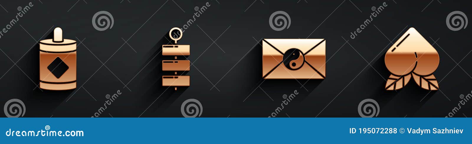 Set Firework, Firework, Yin Yang and Envelope and Peach Fruit Icon with ...