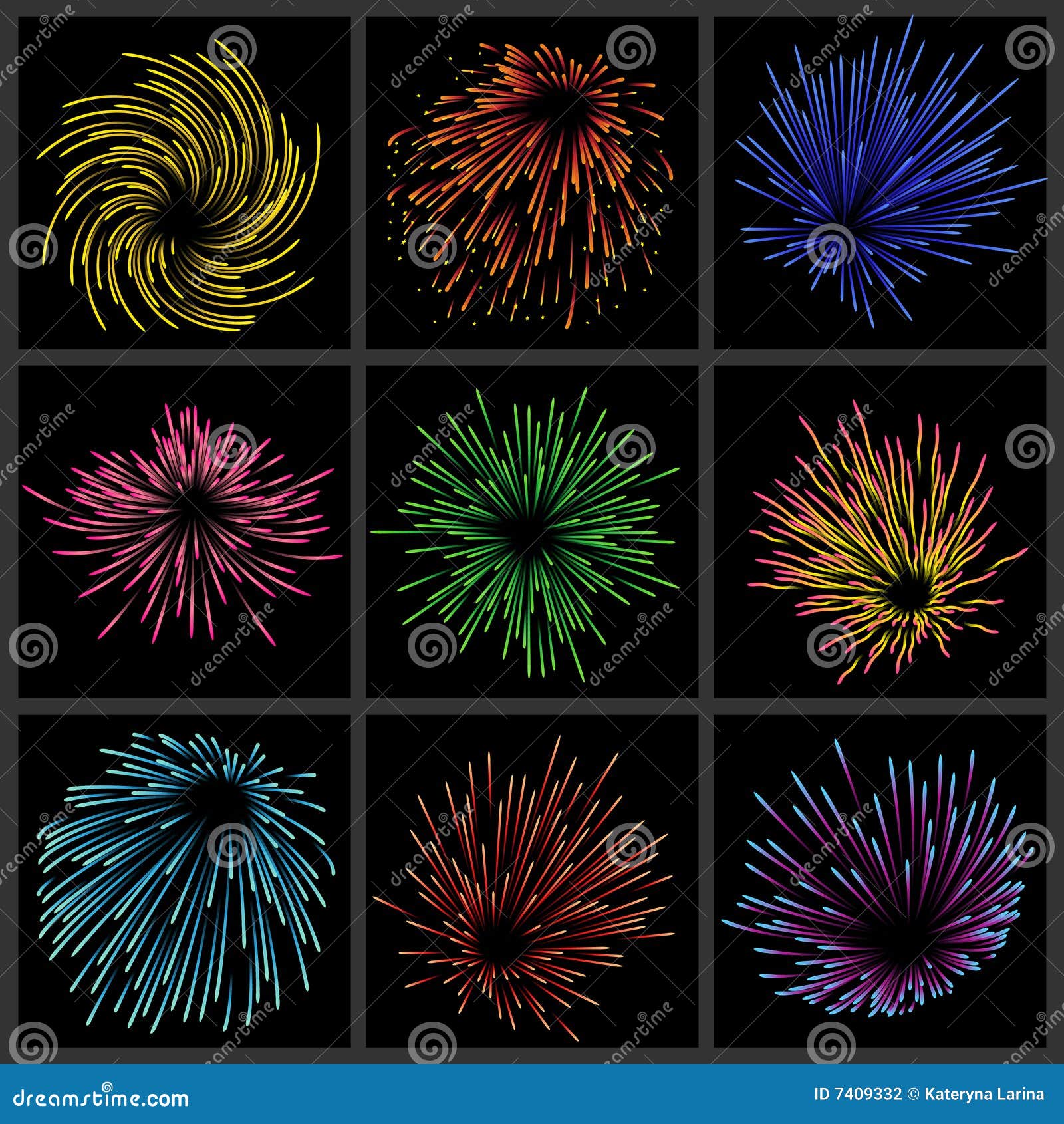 Set of fireworks stock vector. Illustration of firework - 7409332