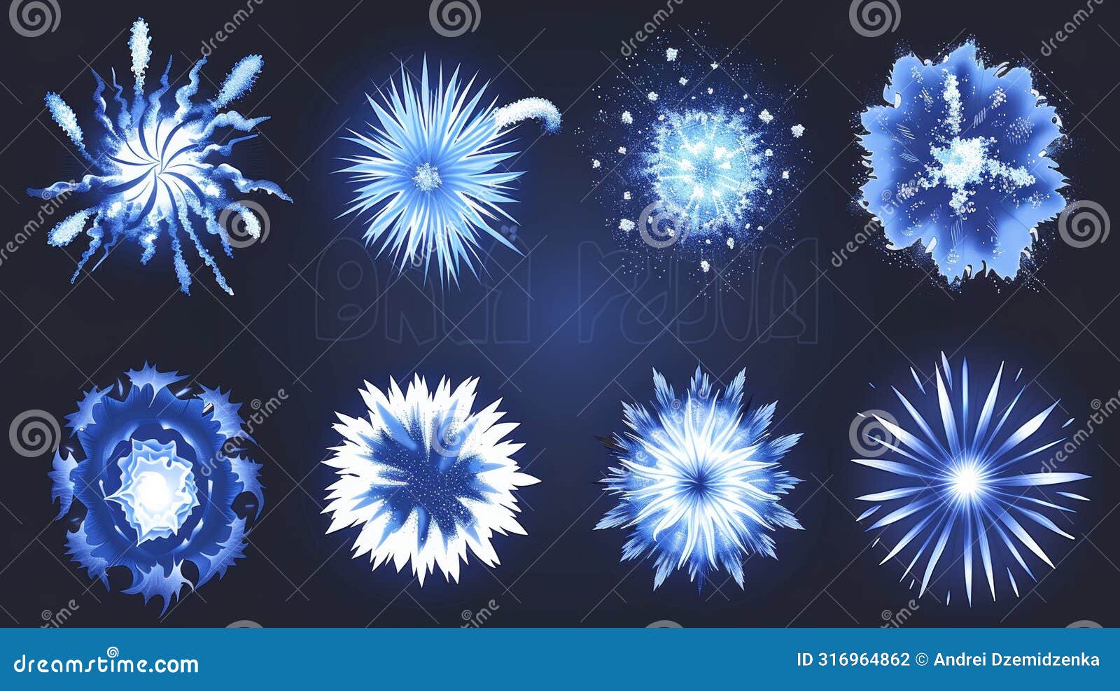 Set Of Fireworks Explosion Effects For Videogame Animation Burst